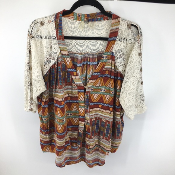 BKE | Tops | Bke Crocheted Aztec Boho Top | Poshmark